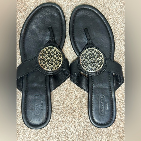 Coach | Shoes | Coach Sena Leather Medallion Sandals Coach Logo Thong ...